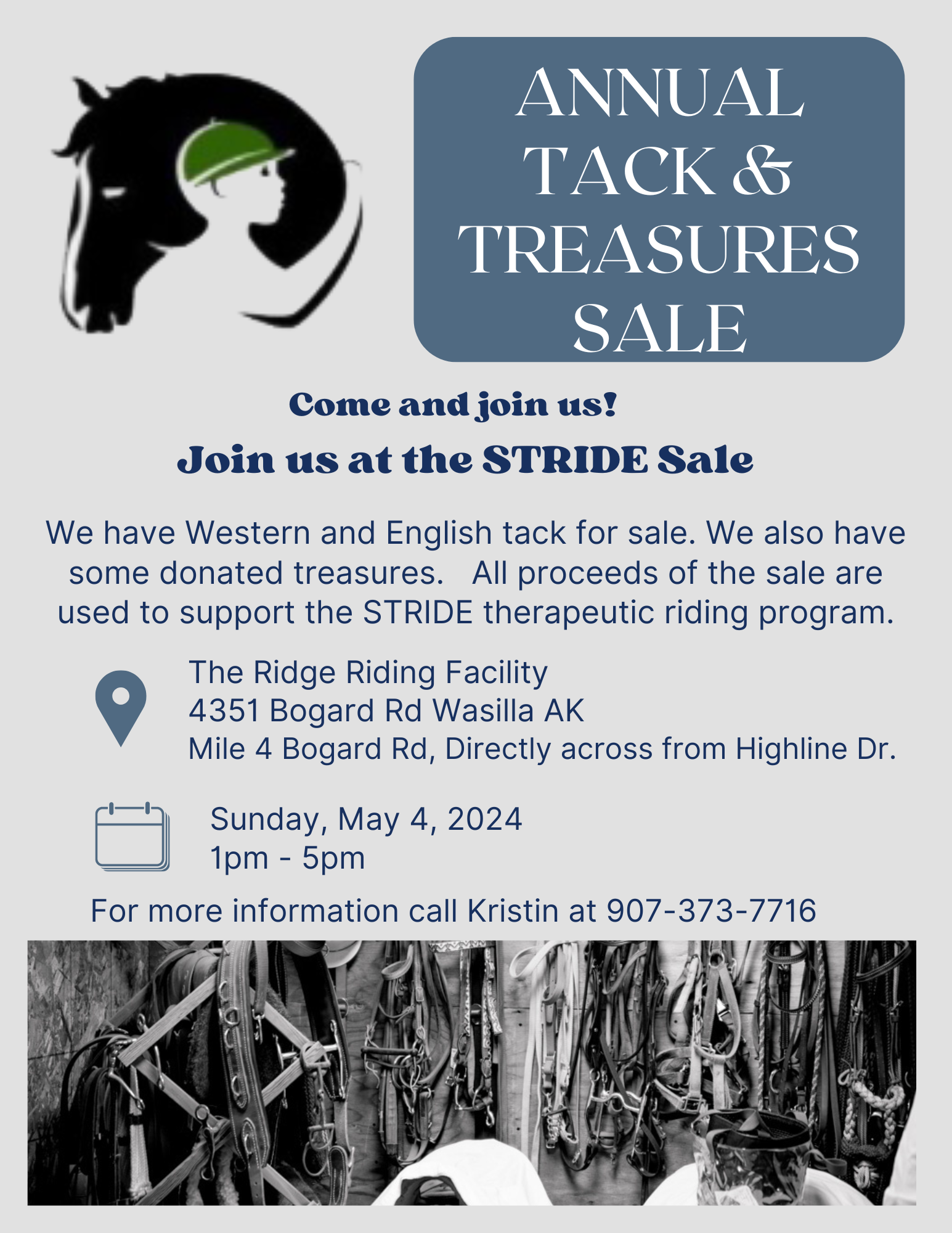 Tack and Treasures Sale on May 4, 2024 | Stride Alaska Therapeutic Riding